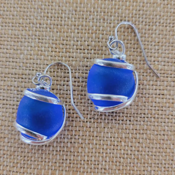 Cultured Sea Glass Earring dark aqua – Sheepscot River Pottery